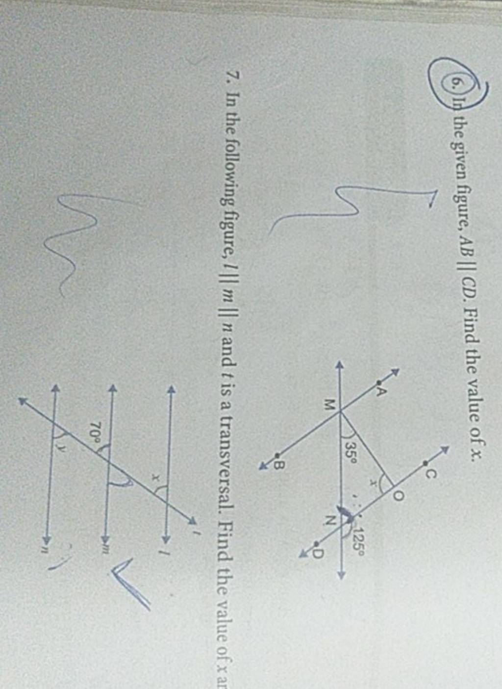 6. In the given figure, AB∥CD. Find the value of x. 7. In the following f..