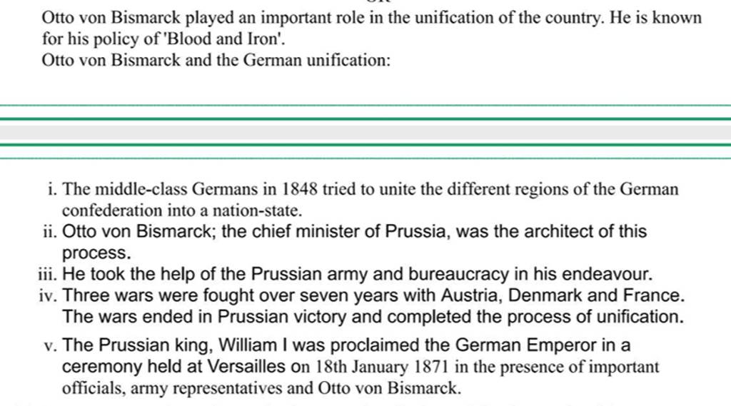 Otto von Bismarck played an important role in the unification of the coun..