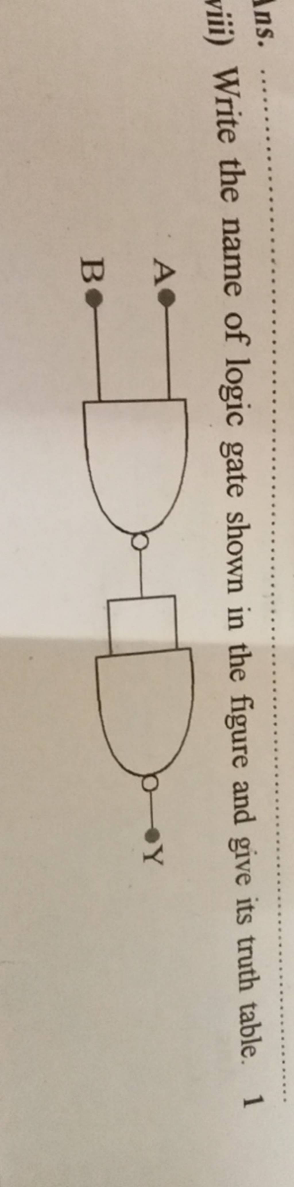 viii) Write the name of logic gate shown in the figure and give its truth.. viii) Write the name of logic gate shown in the figure and give its truth..