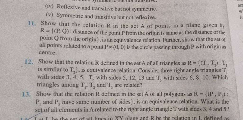 (iv) Reflexive and transitive but not symmetric. | Filo