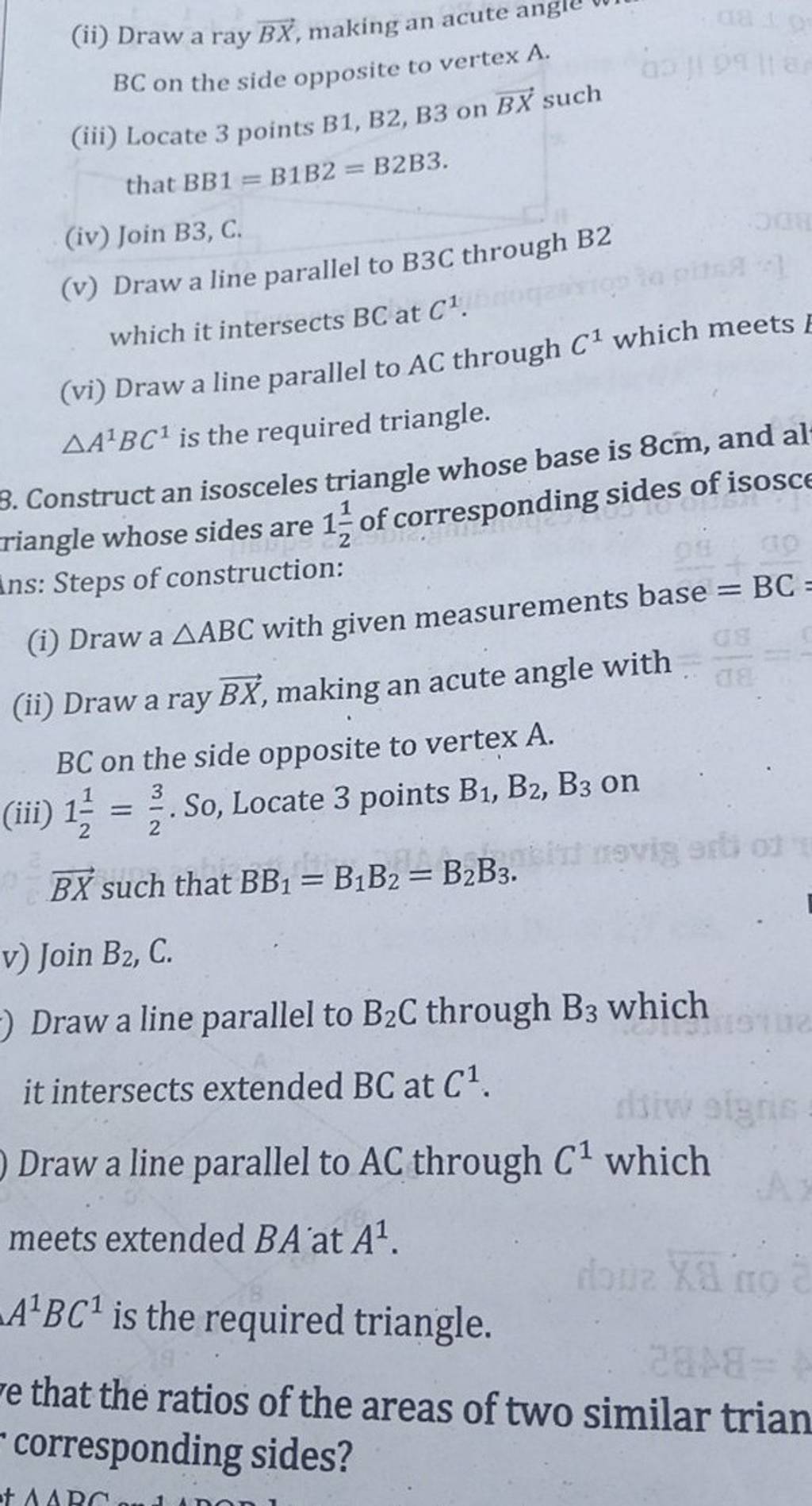 (ii) Draw a ray BX, making an acute ang BC on the side opposite to vertex..