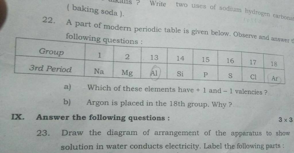 (baking soda) 22. A part of modern periodic table is given below. Observe..