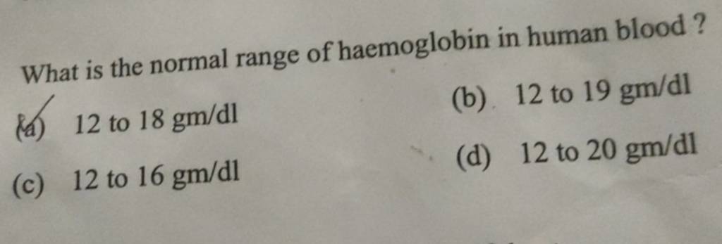 What is the normal range of haemoglobin in human blood? | Filo