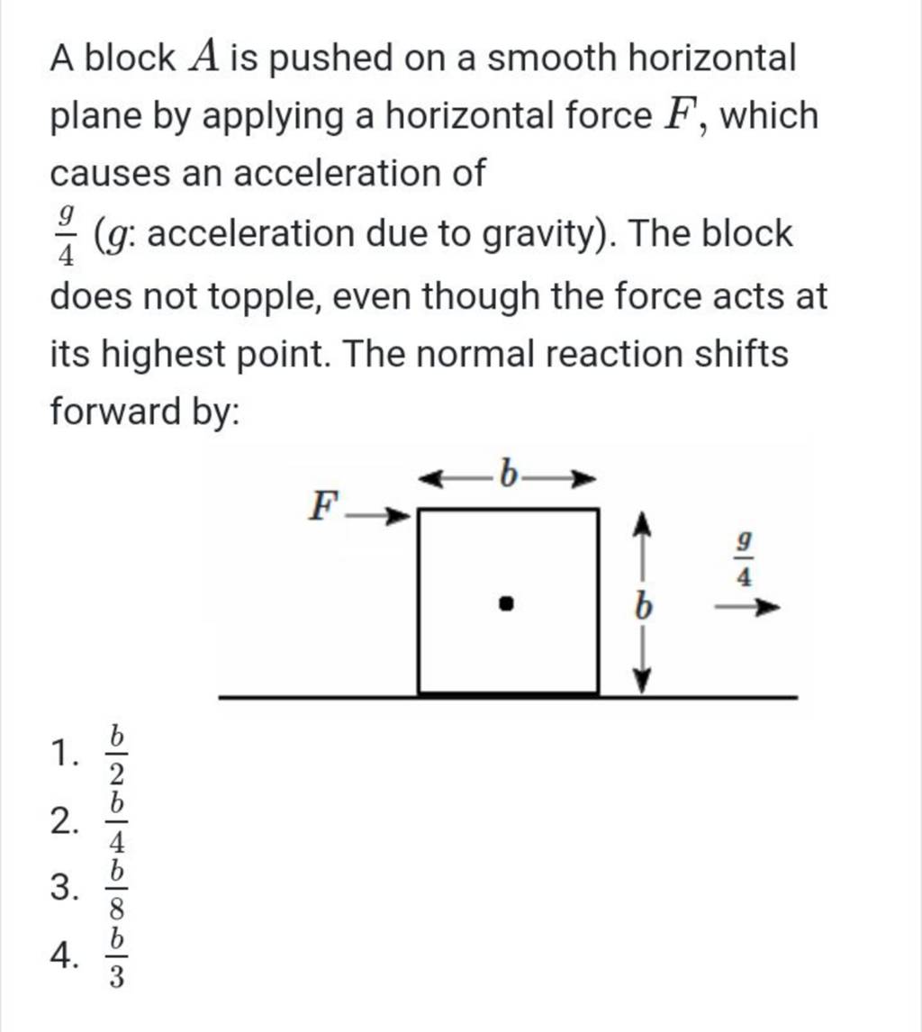 A block A is pushed on a smooth horizontal plane by applying a horizontal..