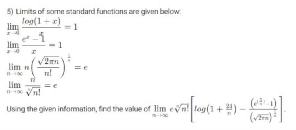 5 Limits Of Some Standard Functions Are Given Below Begin Array L