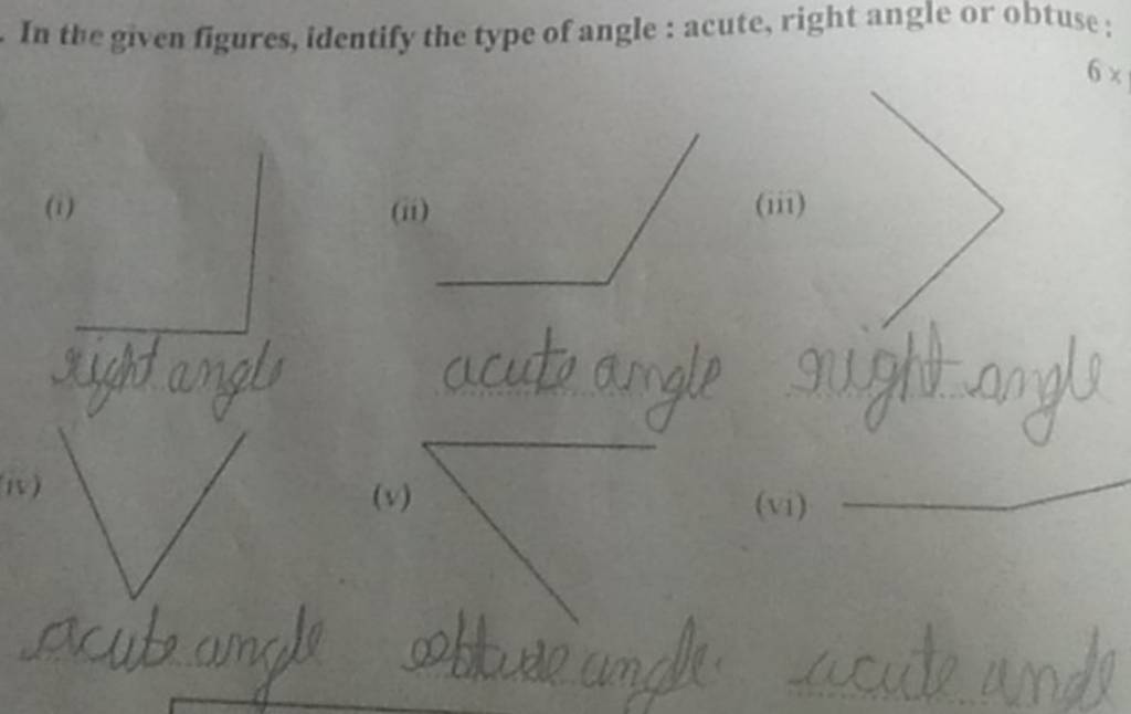 In the given figures, identify the type of angle : acute, right angle or