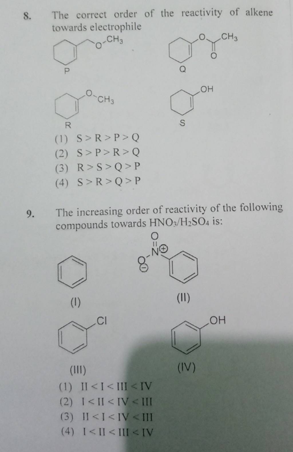 The Correct Order Of The Reactivity Of Alkene Towards Electrophile Filo
