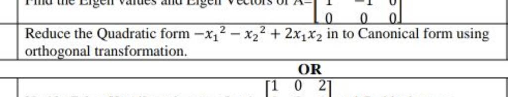 Reduce the Quadratic form −x1 2−x2 2+2x1 x2 in to Canonical form using o..