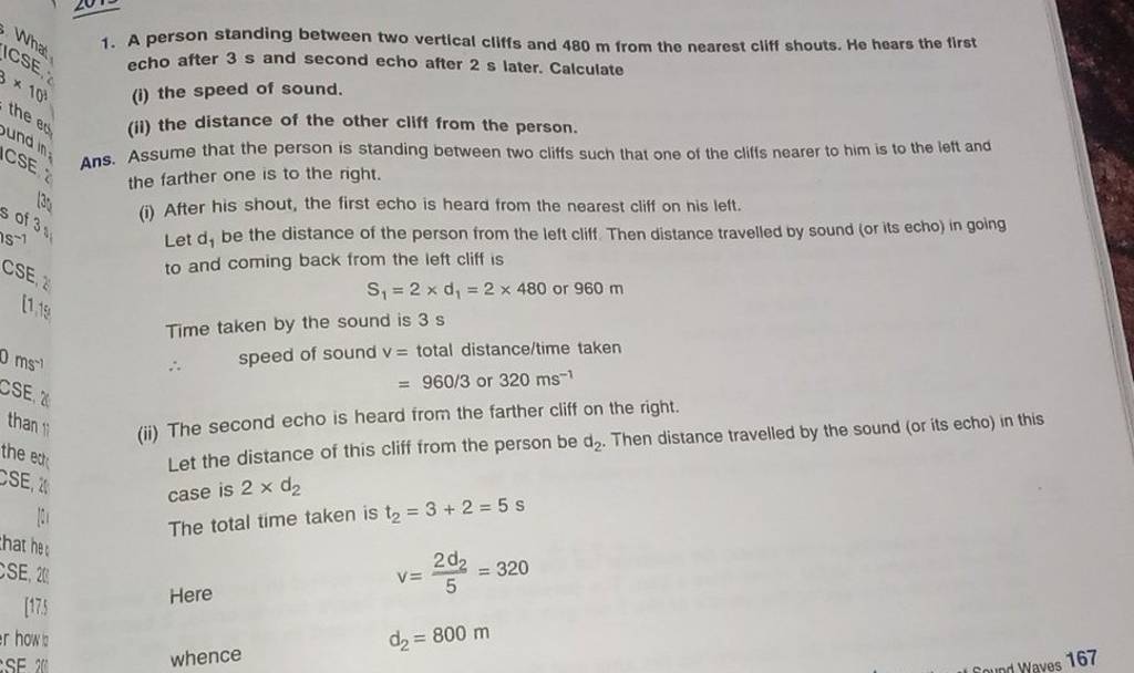 1. A person standing between two vertical cliffs and 480 m from the neare..