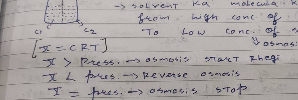 → Solvent Ka molecula. from high conc of To low conc of [π=CRT] Wiosmosi
