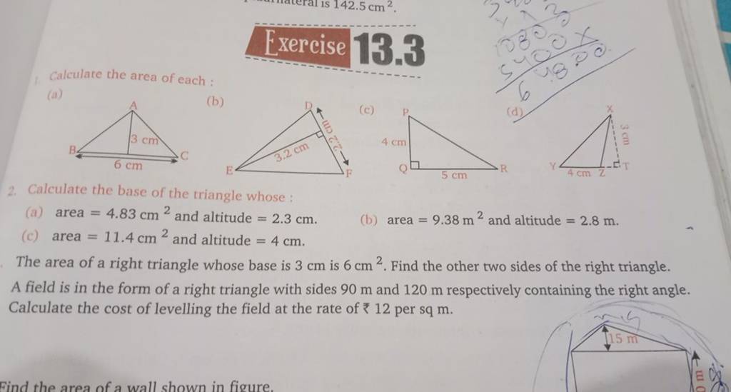 Exercise 7 in Calculare the area of each: (a) (b) (c) 2. Calculate the ba..