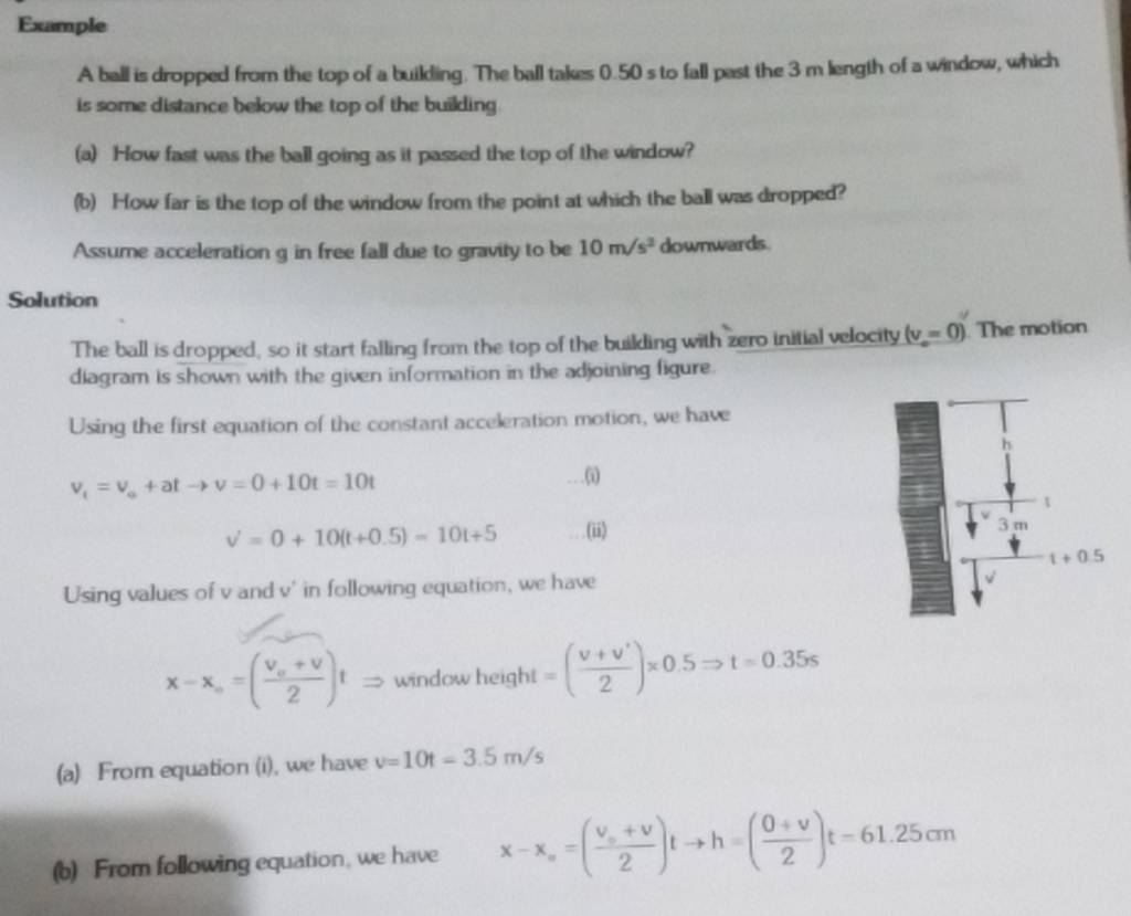 Example A ball is dropped from the top of a building. The ball takes 0.50..