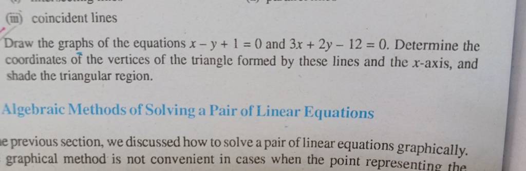 Iii Coincident Lines Draw The Graphs Of The Equations X−y 1 0 And 3x 2y