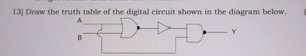 13] Draw the truth table of the digital circuit shown in the diagram belo..