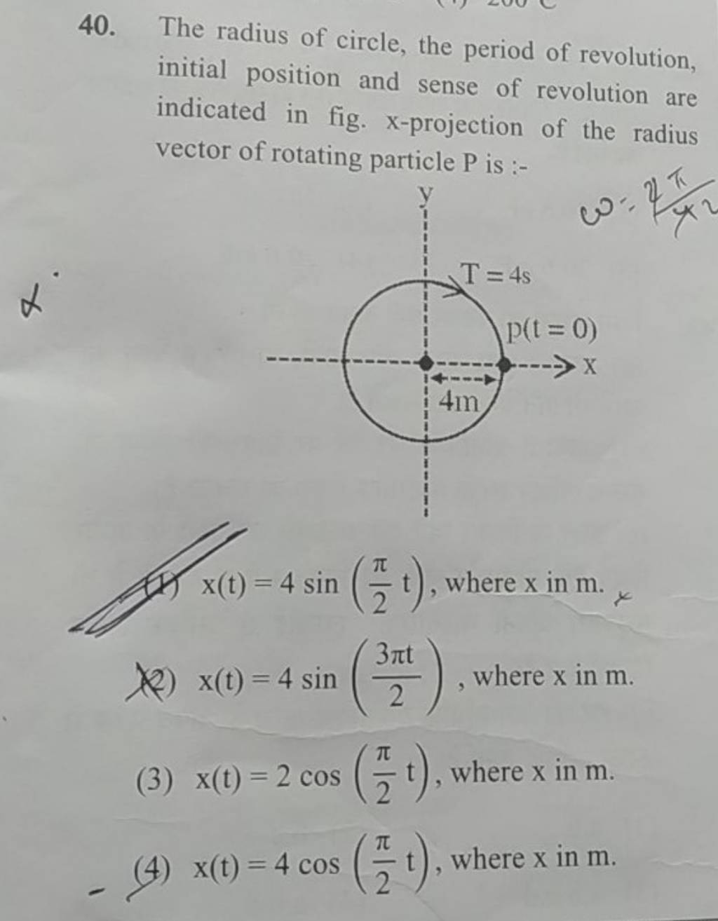 40. The radius of circle, the period of revolution, initial position and