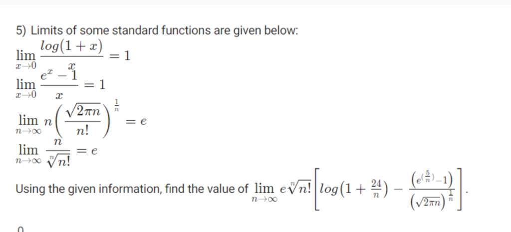 5 Limits Of Some Standard Functions Are Given Below Begin Array L