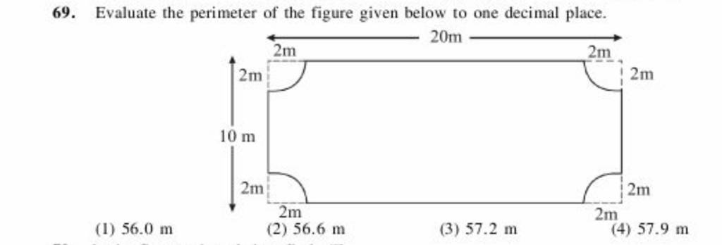 69. Evaluate the perimeter of the figure given below to one decimal place..