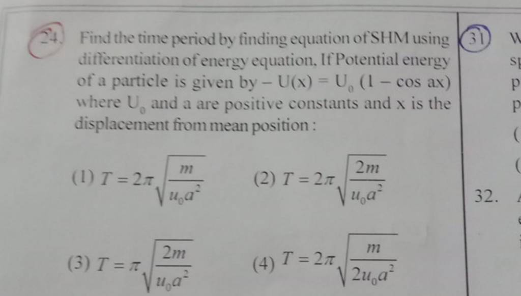 Find the time period by finding equation of SHM using differentiation of