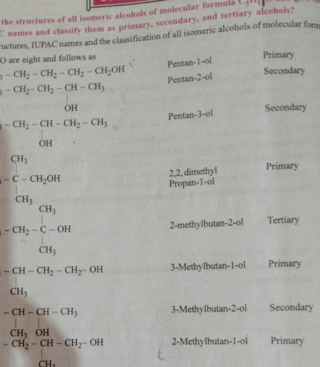 the structures of all isomeric alcohols of molecular form tertiary alcoho..