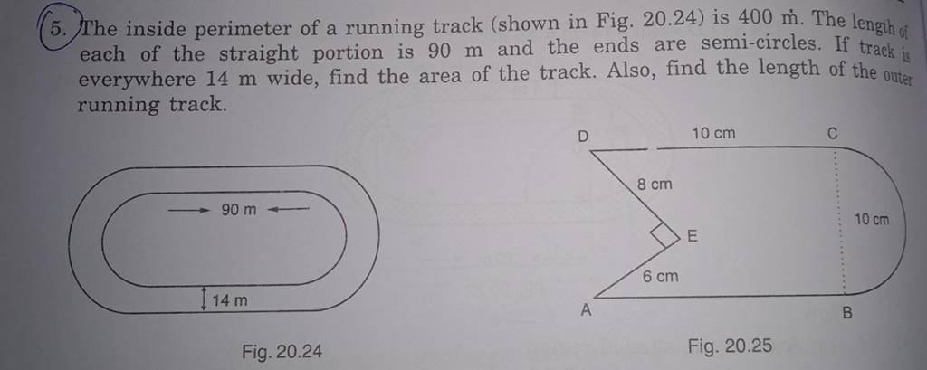 5. The inside perimeter of a running track (shown in Fig. 20.24) is 400 m..