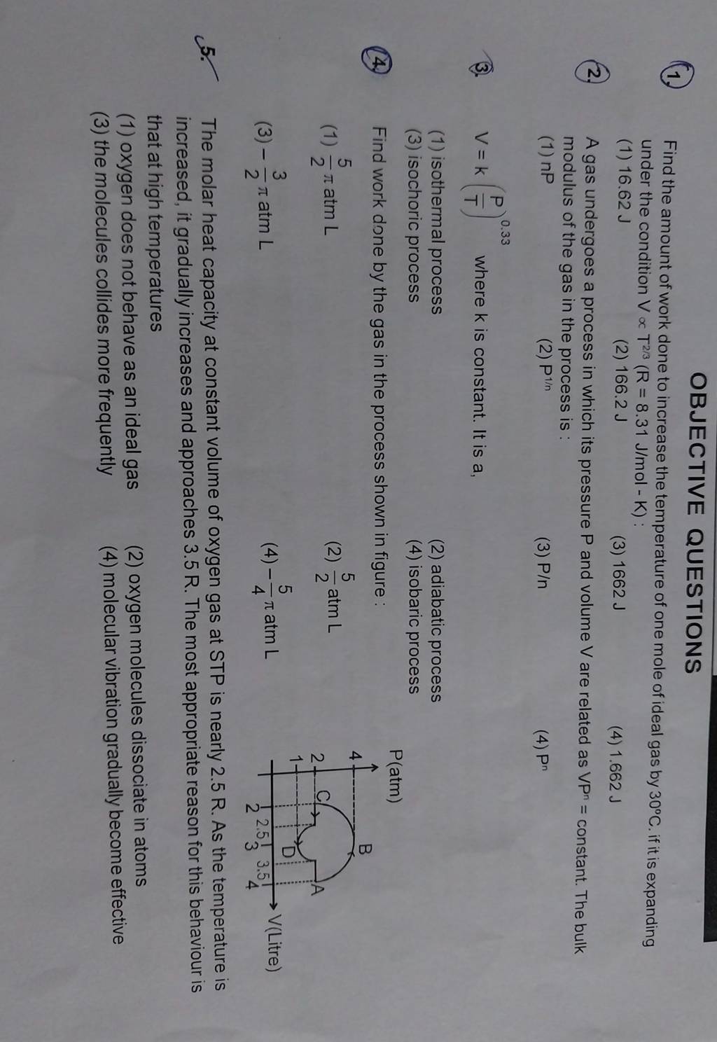 (4.) Find work done by the gas in the process shown in figure: | Filo