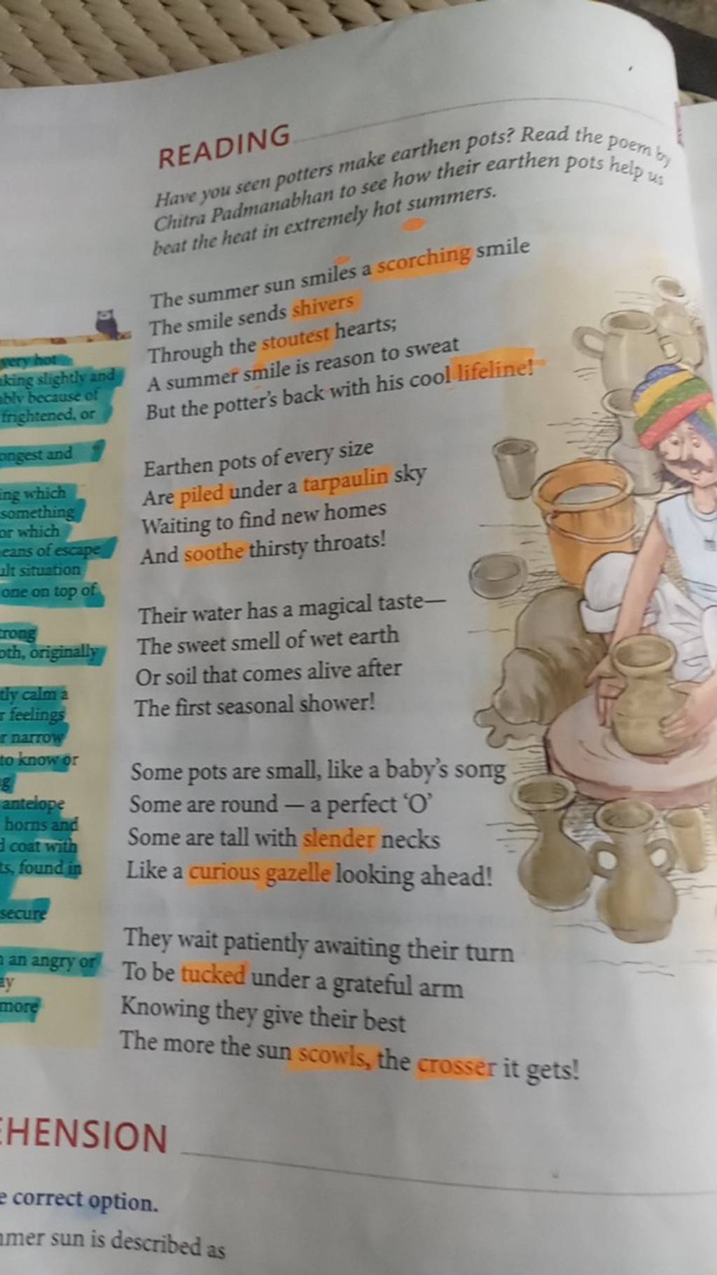 READING Have you seen potters make earthen pots? Read the poem the how th..