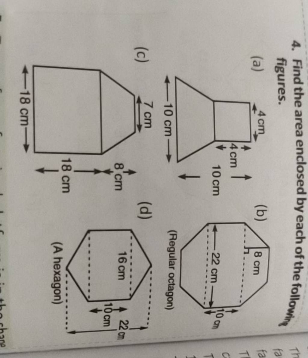 4. Find the area enclosed by each of the following figures. (a) (b) (c)