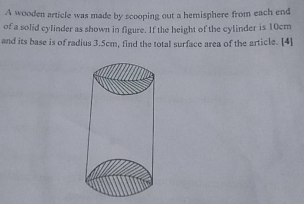 A wooden article was made by scooping out a hemisphere from each end of a..