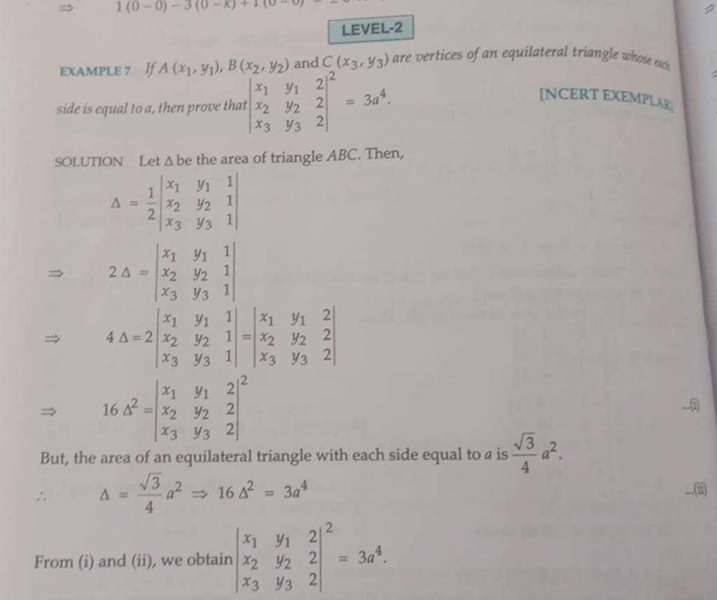 LEVEL-2 EXAMPLE 7 If A(x1 ,y1 ),B(x2 ,y2 ) and C(x3 ,y3 ) are vertices of..