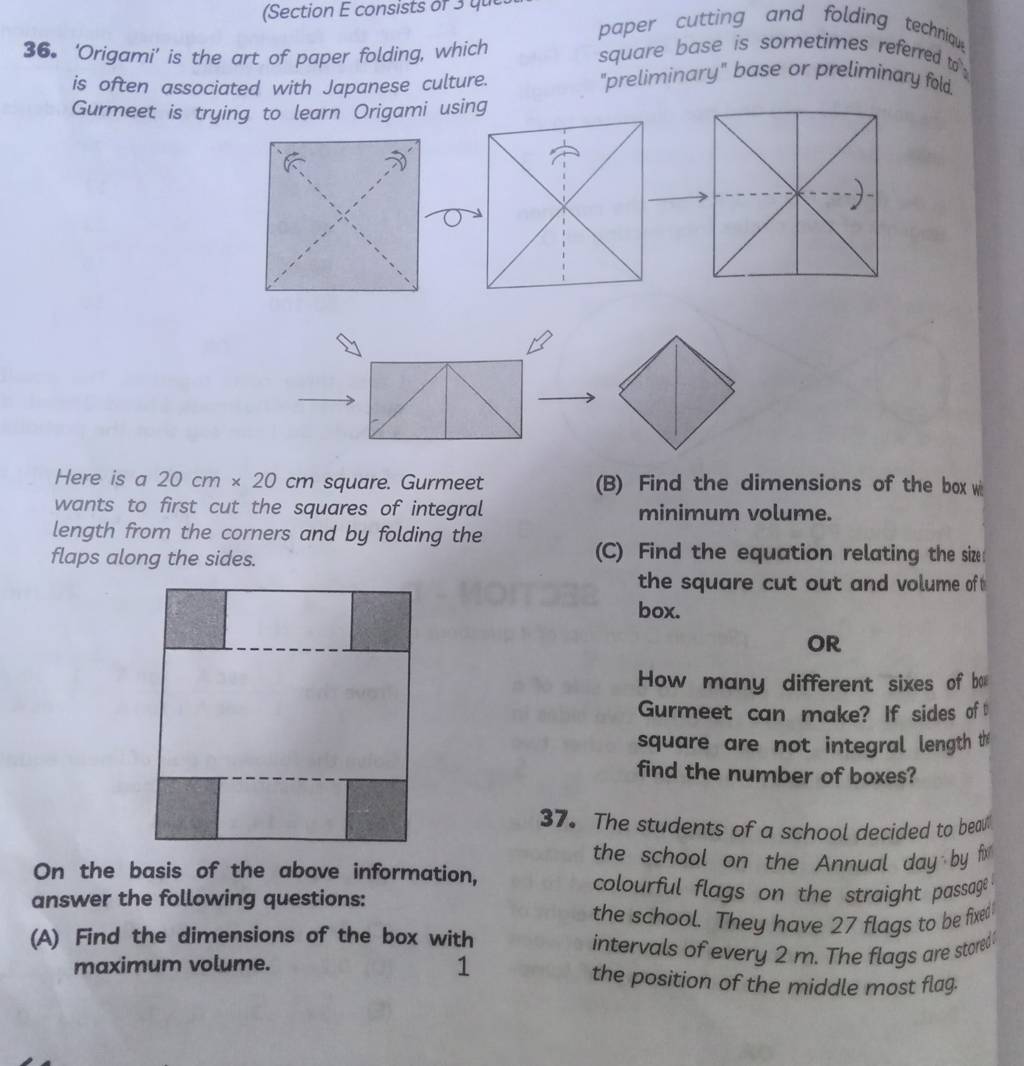36. 'Origami' is the art of paper folding, which square base is sometime..