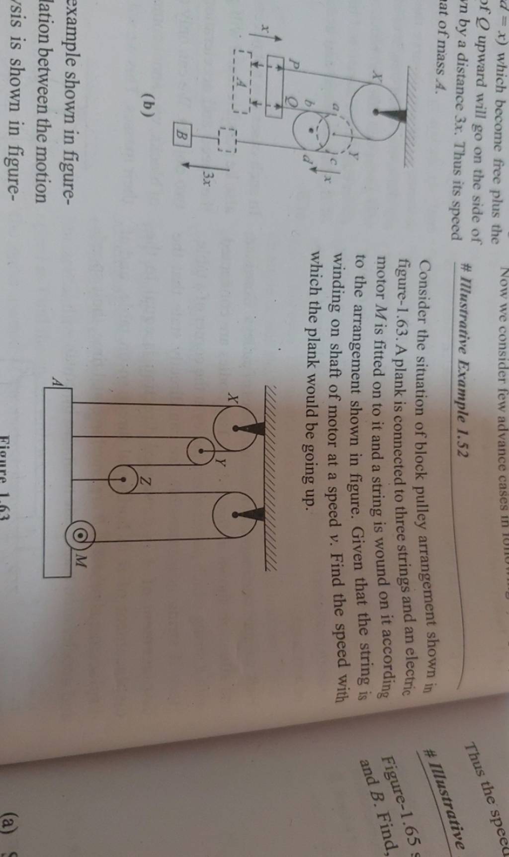 Consider the situation of block pulley arrangement shown in motor M is fi.. Consider the situation of block pulley arrangement shown in motor M is fi..