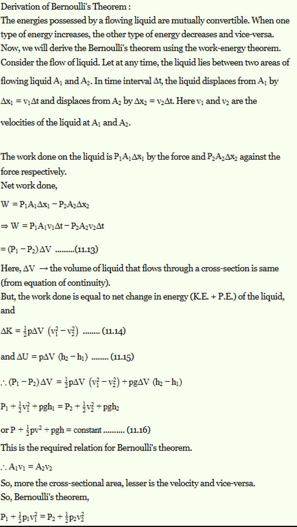 Derivation of Bernoulli's Theorem: The energies possessed by a flowing li..
