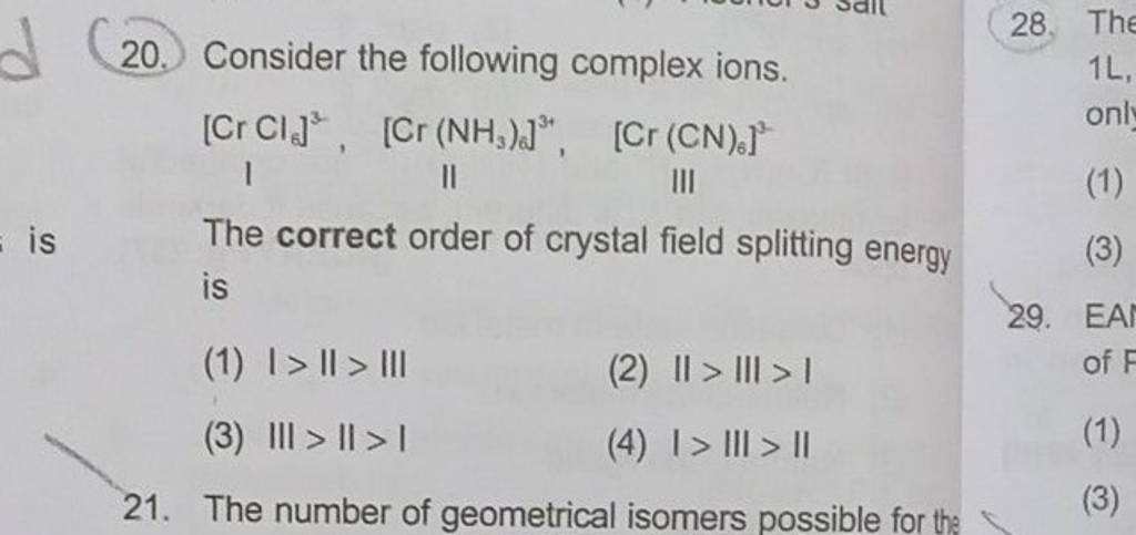 Consider the following complex ions. \[ \begin{array}{l} {\left[\mathrm{C.. Consider the following complex ions. \[ \begin{array}{l} {\left[\mathrm{C..