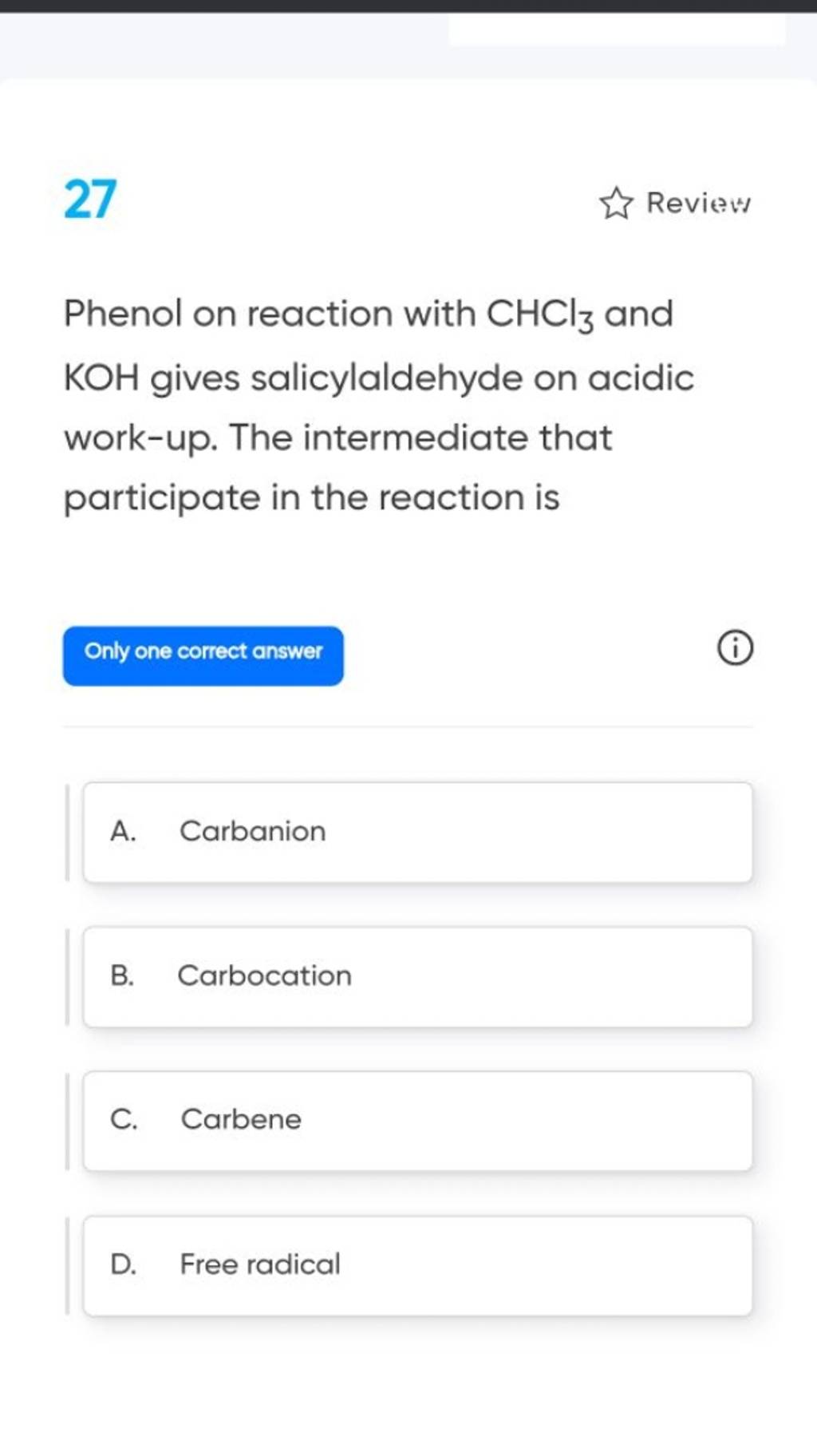 27 ふ Revieฌ Phenol on reaction with CHCl3 and KOH gives salicylaldehyde
