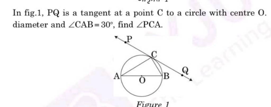 In fig.1, PQ is a tangent at a point C to a circle with centre O. diamete..
