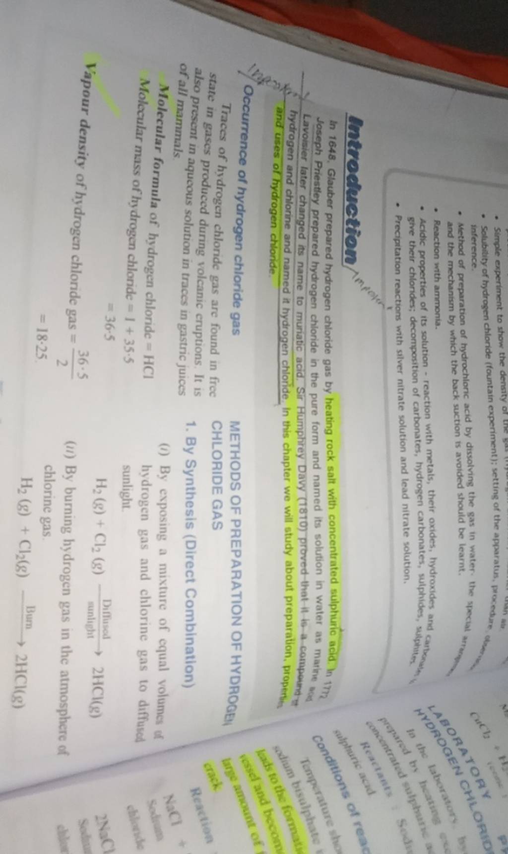 - Solubitity of hydrogen chloride (fountain experiment); setting of the a..