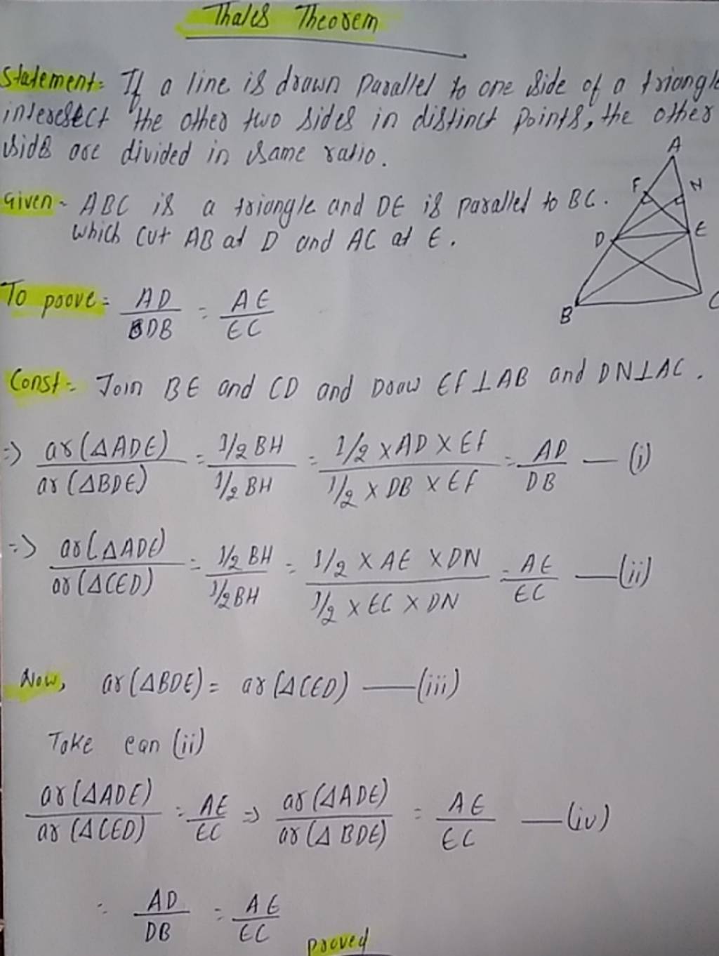 Thales Theorem Statement: If a line is drawn parallel to one side of a tr..