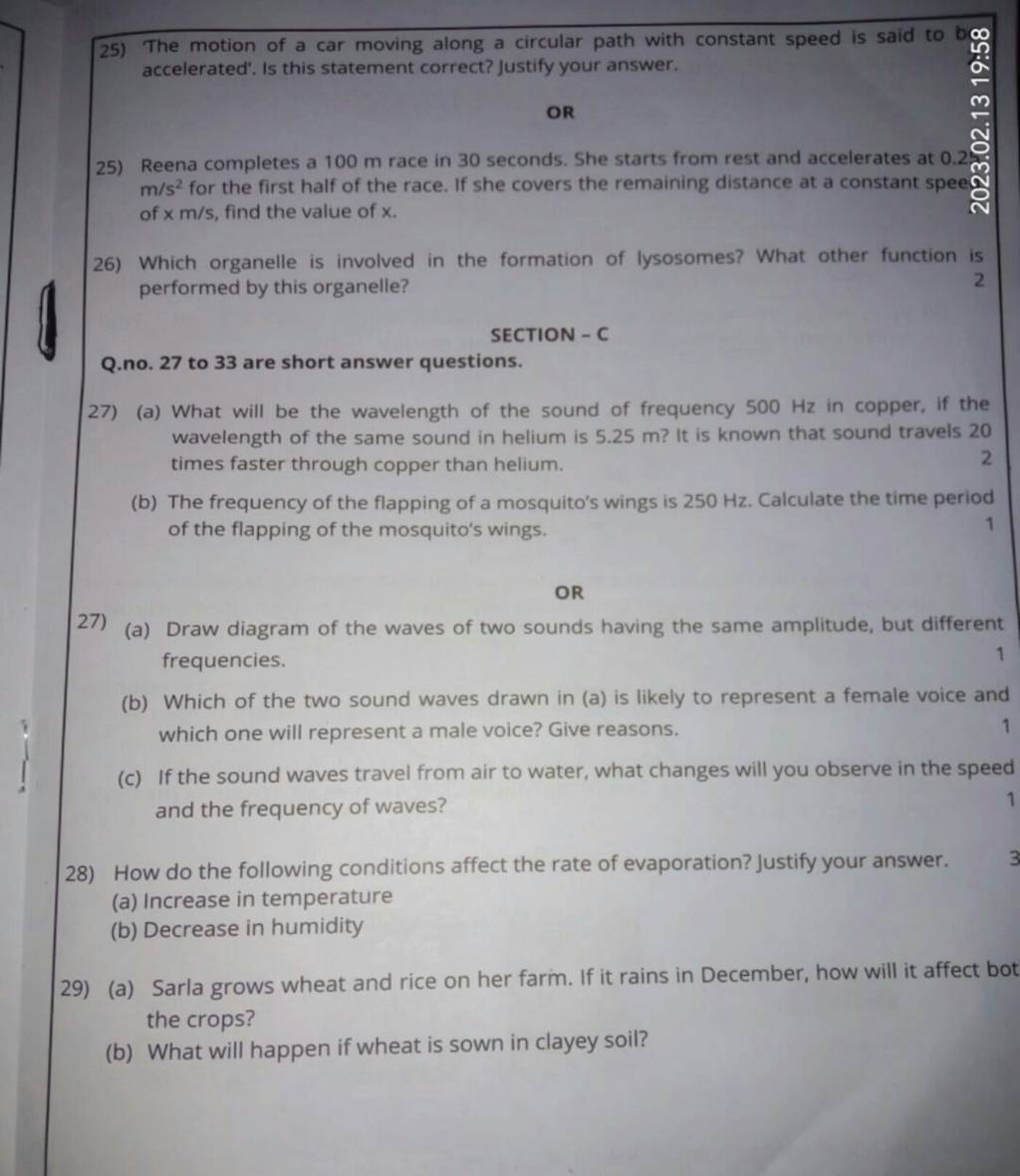 25) The motion of a car moving along a circular path with constant speed