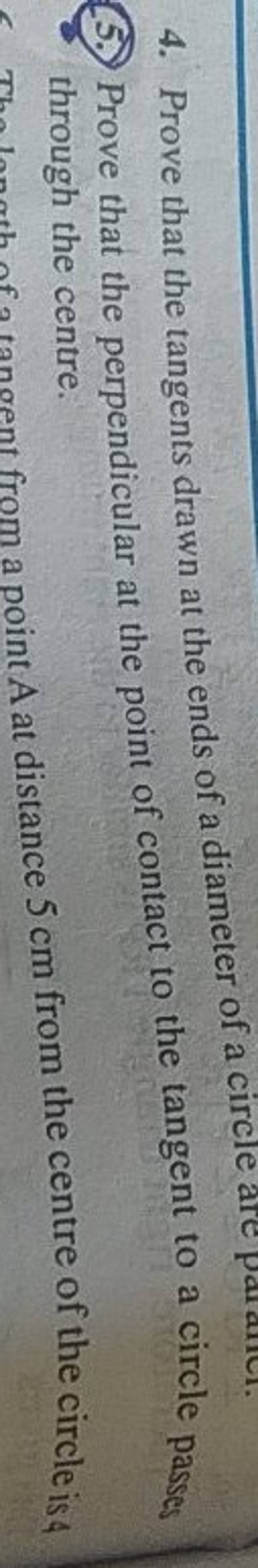 5. Prove that the perpe through the centre. | Filo