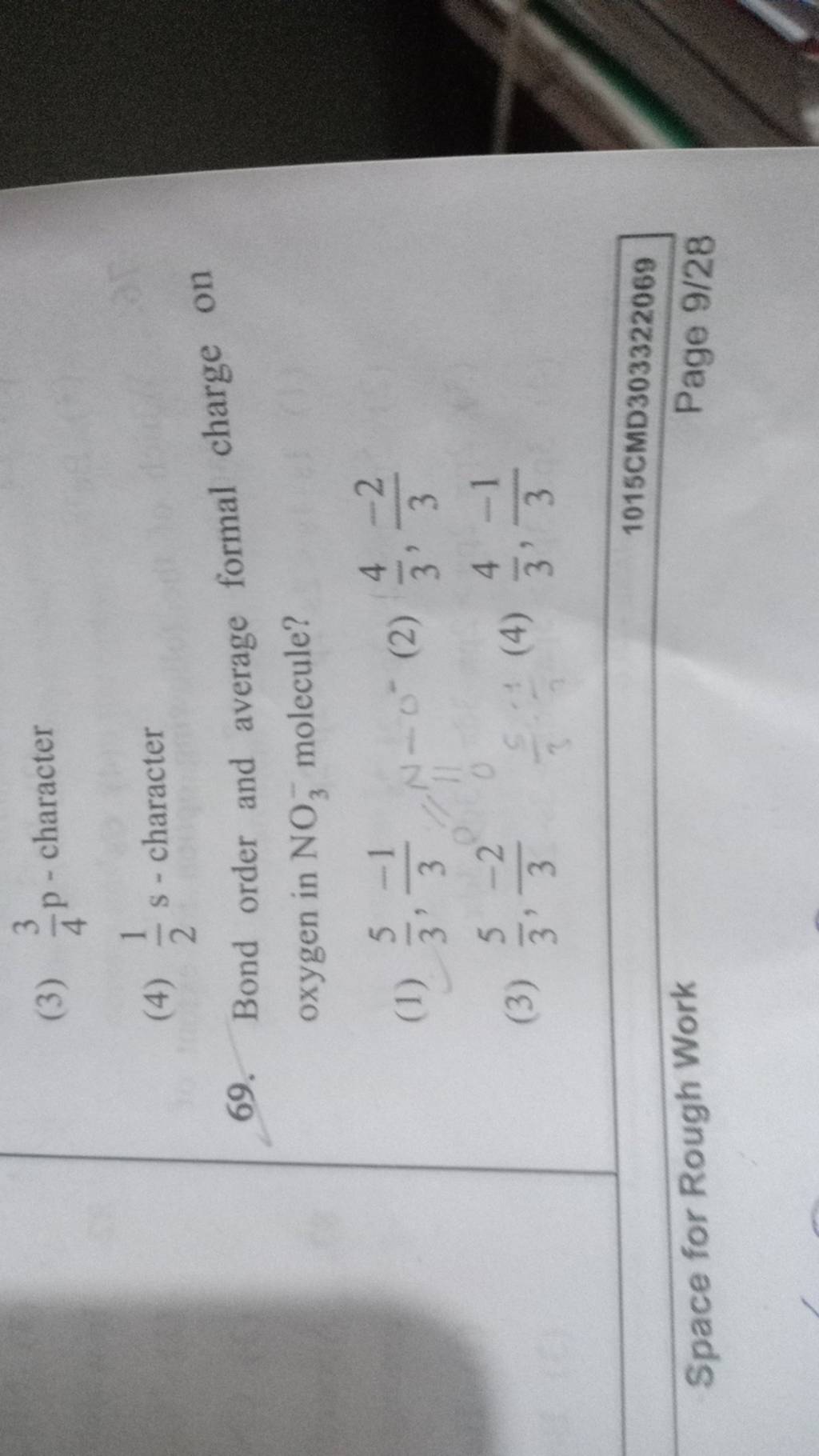 Bond order and average formal charge on oxygen in NO3− molecule? | Filo