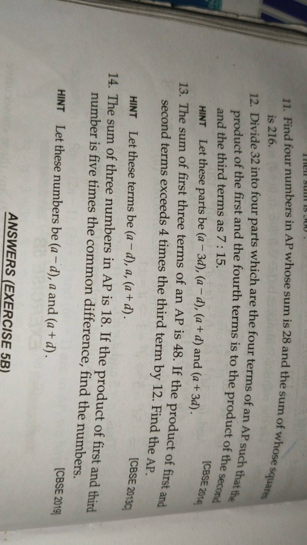 11 Find Four Numbers In Ap Whose Sum Is 28 And The Sum Of Whose Squares 0955