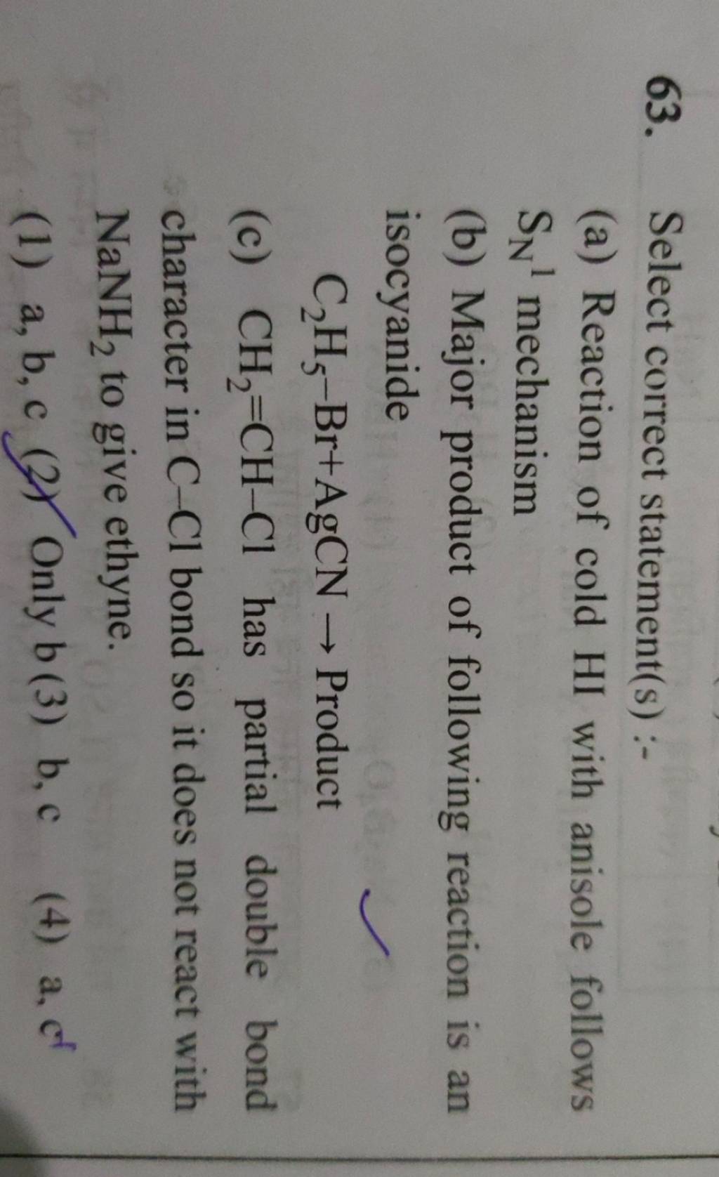 63 Select Correct Statement S A Reaction Of Cold Hi With Anisole F