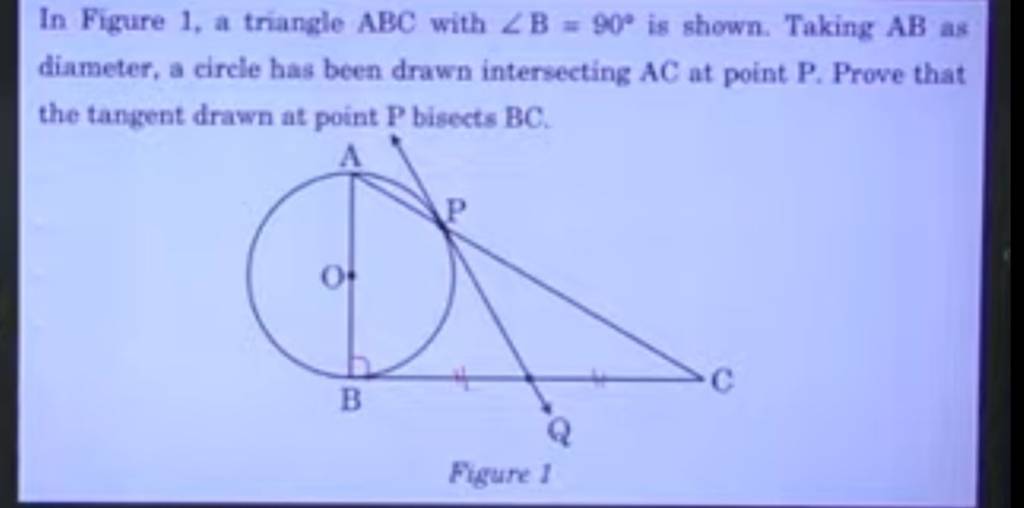 In Figure 1 , a triangle ABC with ∠B=90∘ is shown. Taking AB as diameter,..
