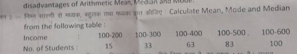 disadvantages of Arithmetic Mean, Median and Nrove. निम्न सारणी से मध्यक,..