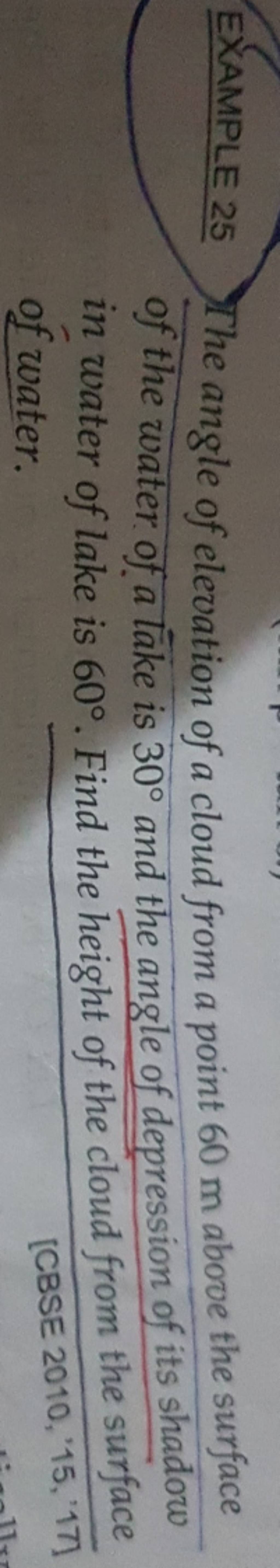 EXAMPLE 25 The angle of elevation of a cloud from a point 60 m above the