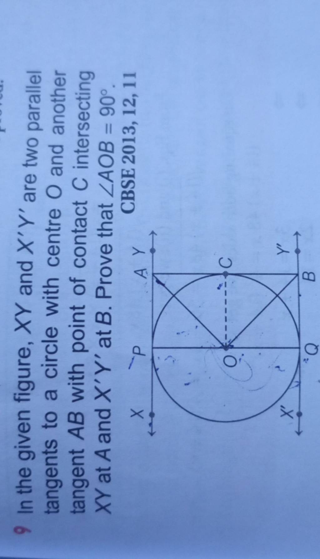 9 In the given figure, XY and X′Y′ are two parallel tangents to a circle