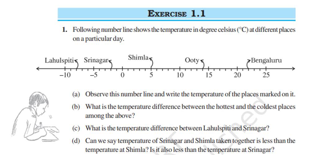 Exercise 1.1 1. Following number line shows the temperature in degree cel..