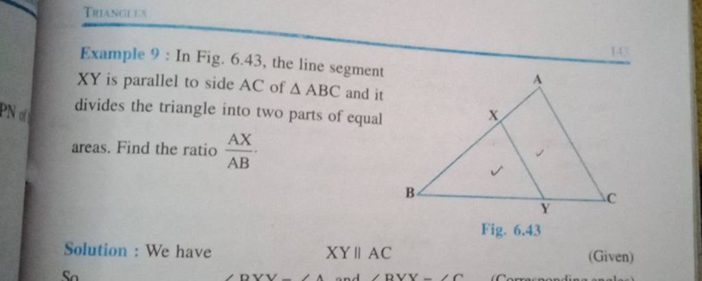 Example 9 In Fig 643 The Line Segment Xy Is Parallel To Side Ac Of A 