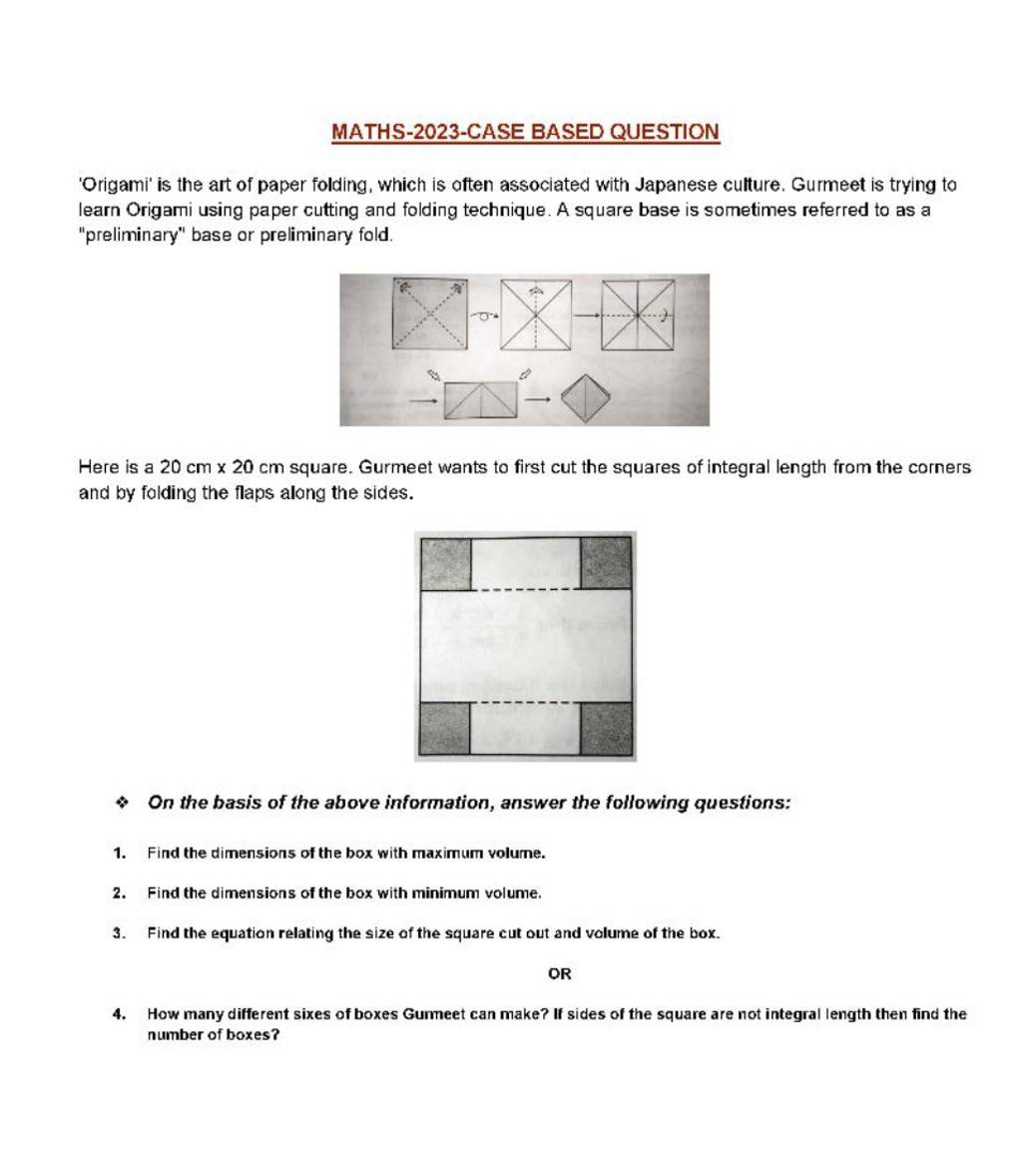 MATHS-2023-CASE BASED QUESTION 'Origami' is the art of paper folding, whi..