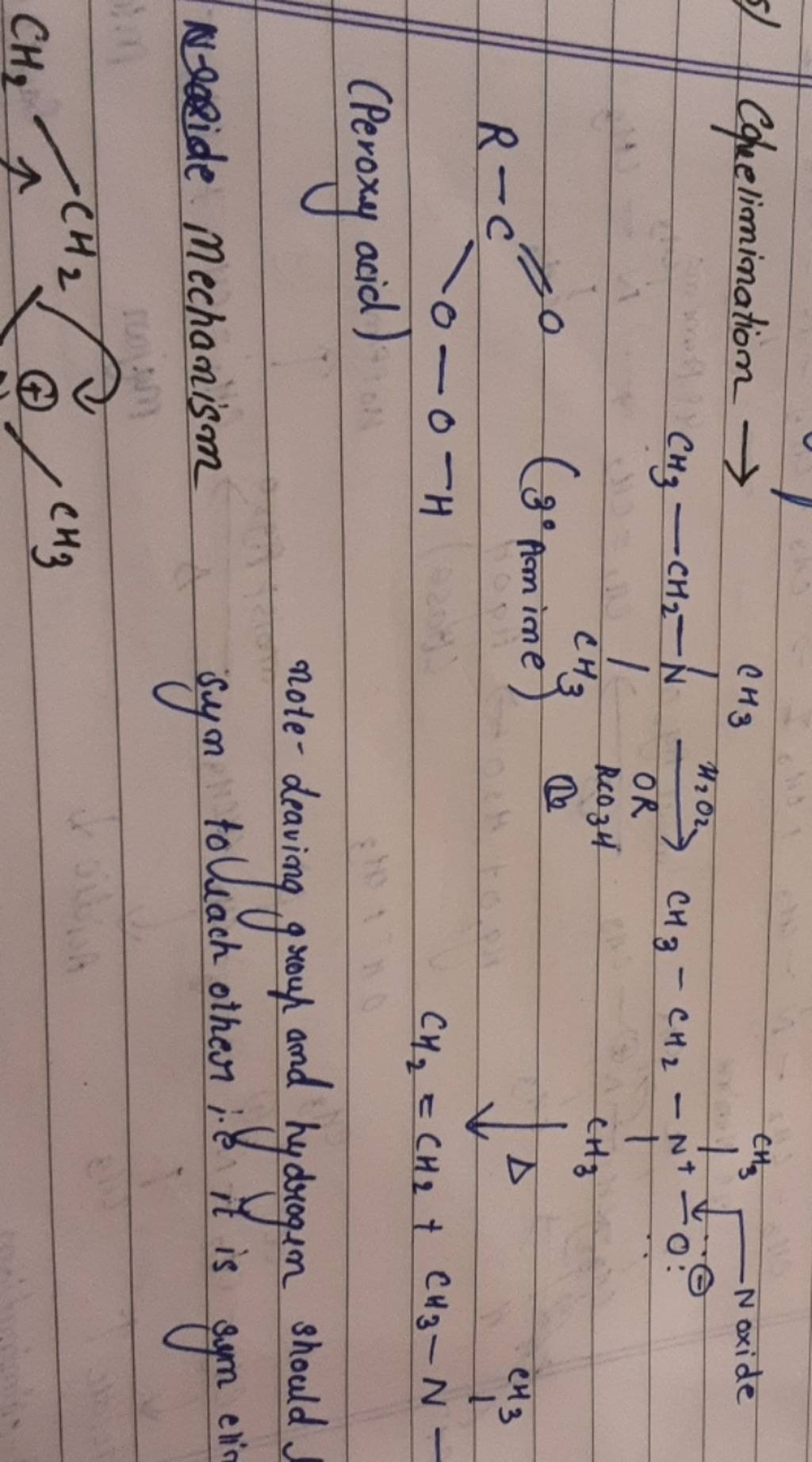(Peroxy acid) note-deaving group and hydrogen should Neride mechanism sym..